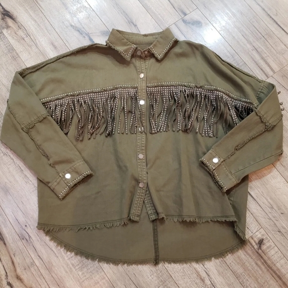 Zara | Jackets & Coats | Zara Army Green Fringe Jacket Small | Poshmark